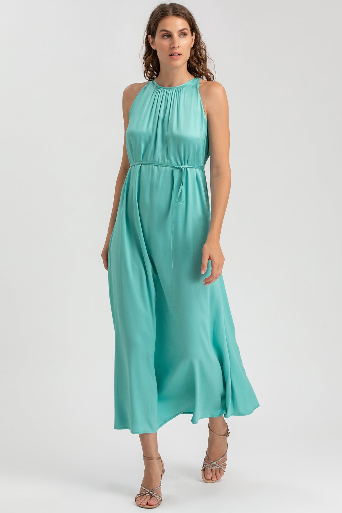 Aqua Green Maxi Dress with Removable Belt | CLARISSA | Pietro Brunelli