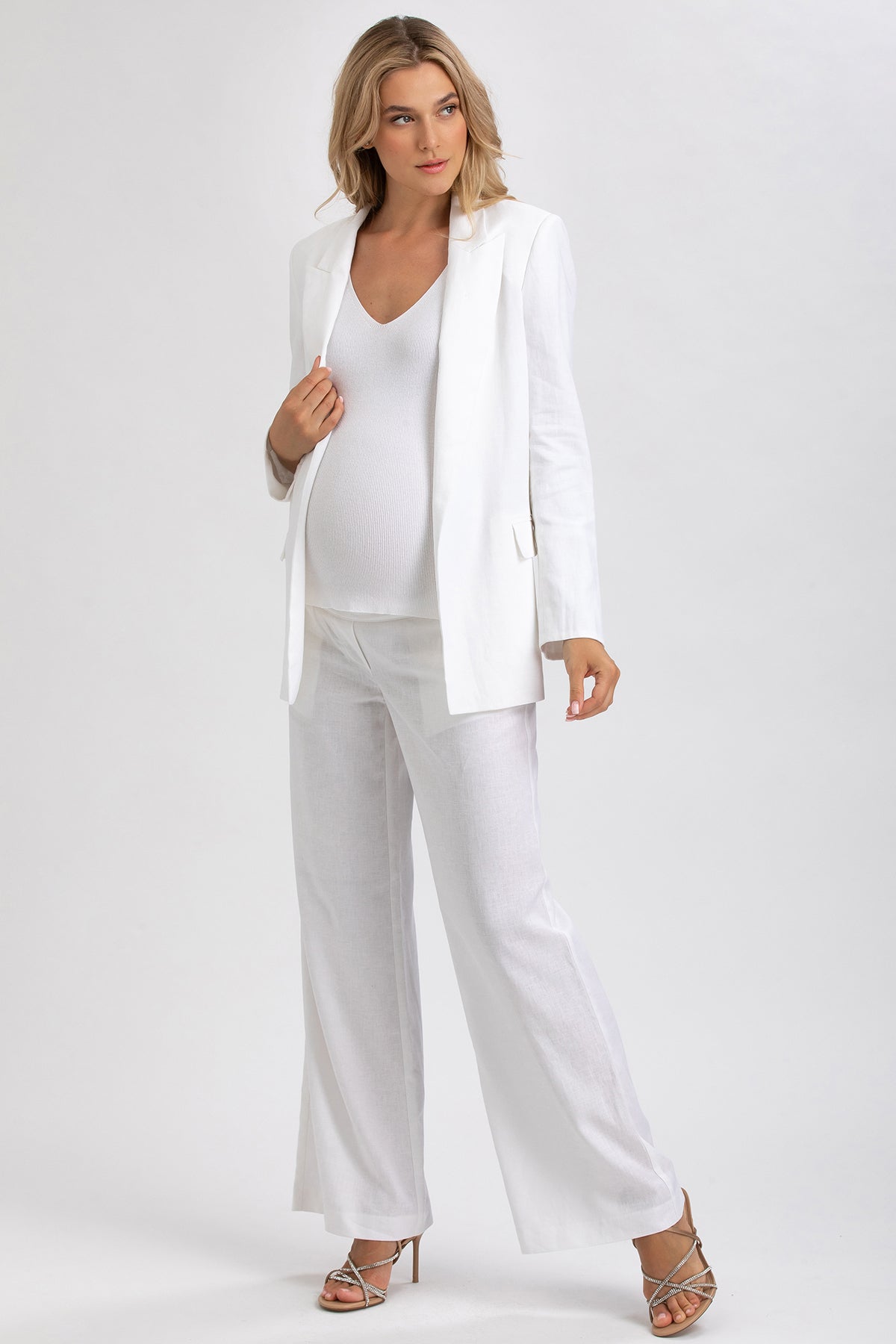 Maternity Set Blazer and Pants in White Linen | JANE – Pietro Brunelli
